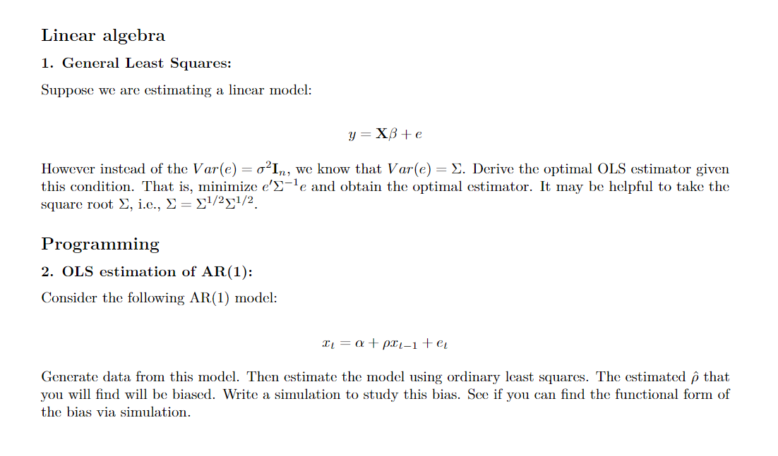 Solved Linear algebra 1. General Least Squares: Suppose we | Chegg.com