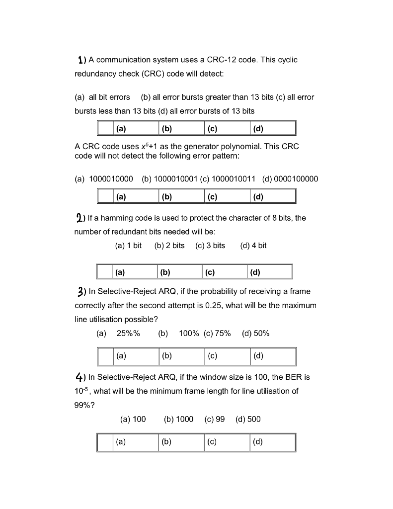Solved 1) A communication system uses a CRC-12 code. This | Chegg.com