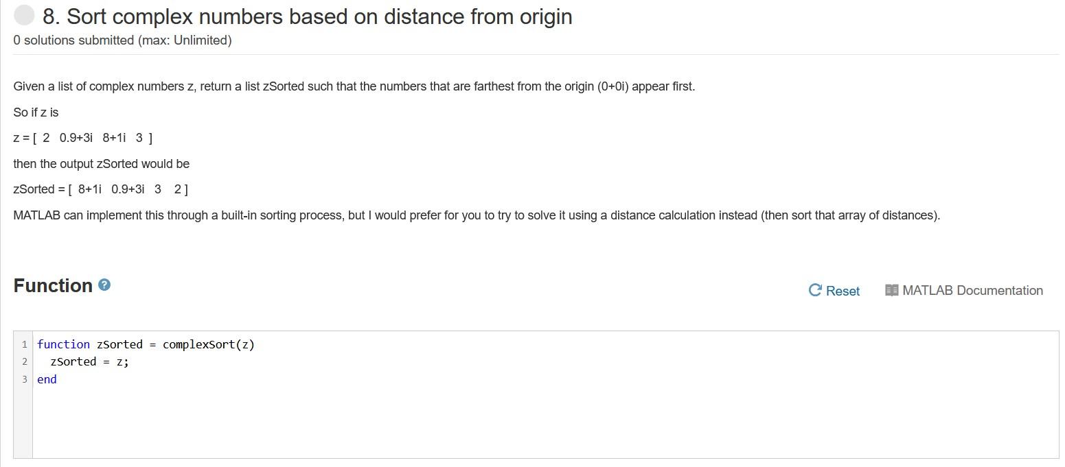 Solved 8. Sort complex numbers based on distance from origin | Chegg.com