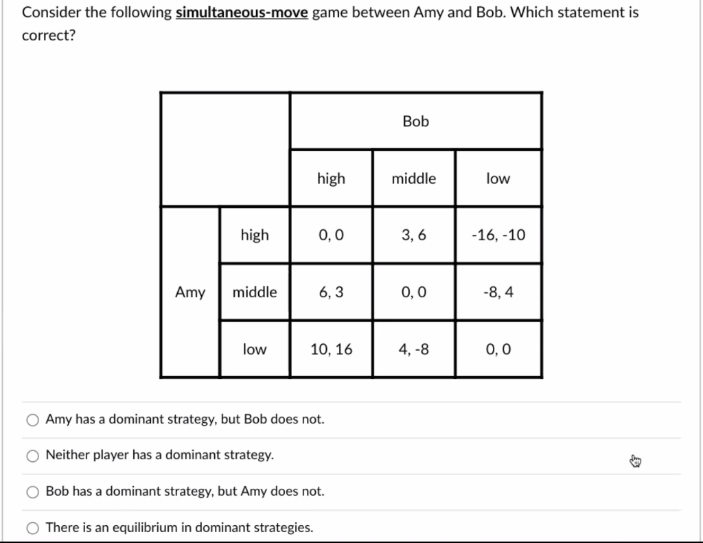 Solved Consider the following simultaneous-move game between | Chegg.com