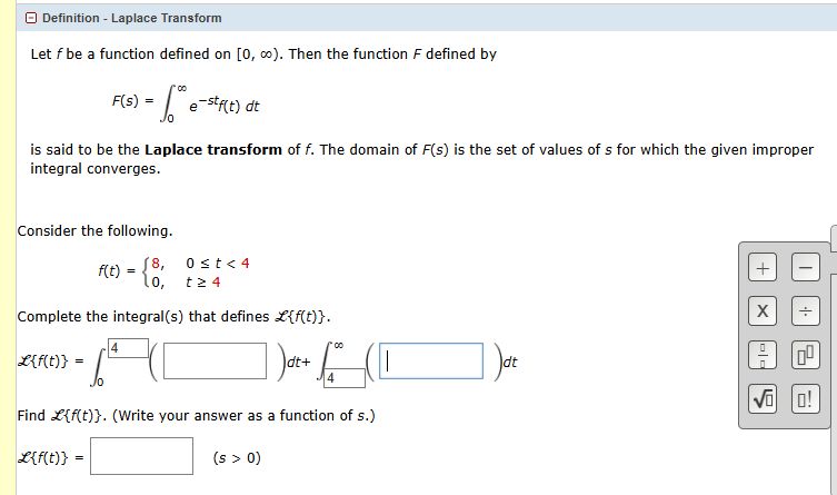 Solved Definition - ﻿Laplace TransformLet f ﻿be a function | Chegg.com