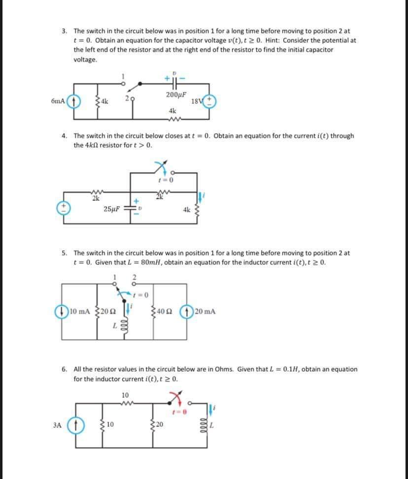 Solved 3. The switch in the circuit below was in position 1 | Chegg.com