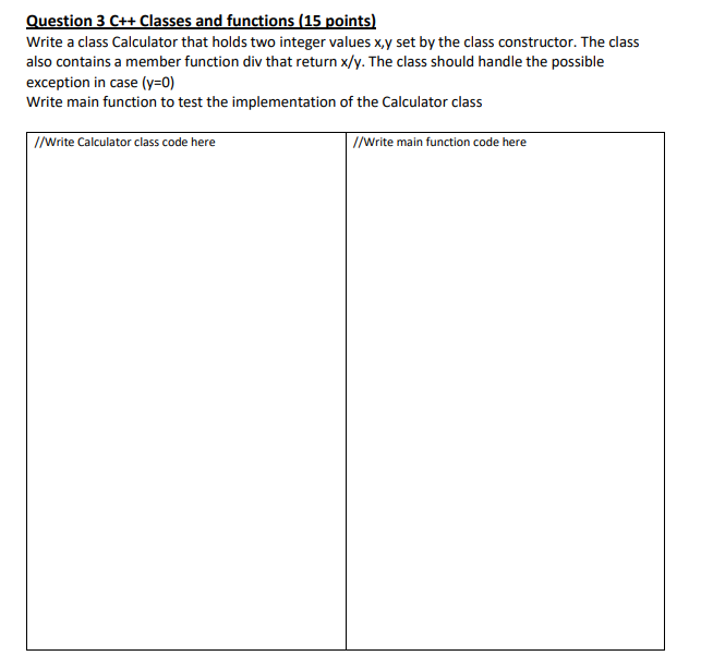 Solved Question 3C++ Classes and functions (15 points) Write | Chegg.com