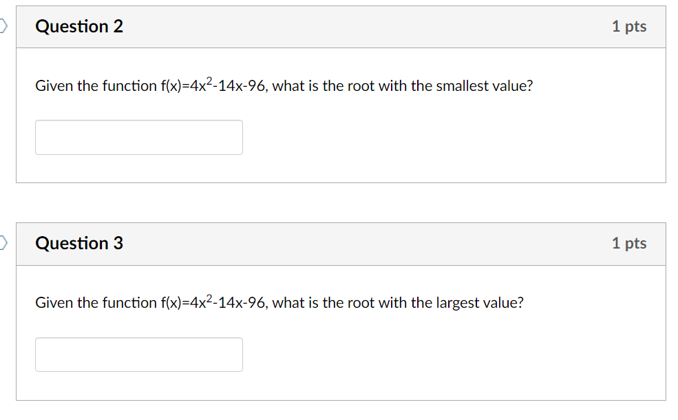 Solved Given the function f(x)=4x2−14x−96, what is the root | Chegg.com