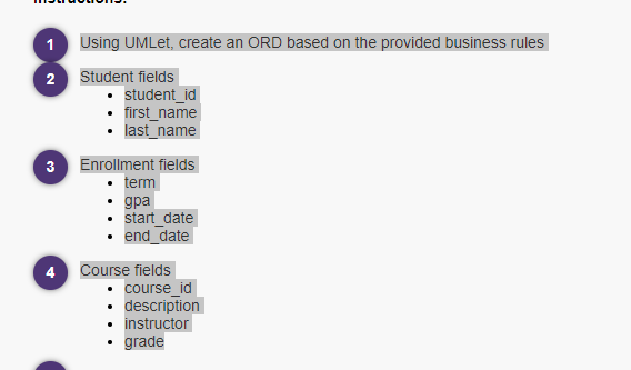 Solved Using UMLet, create an ORD based on the provided | Chegg.com