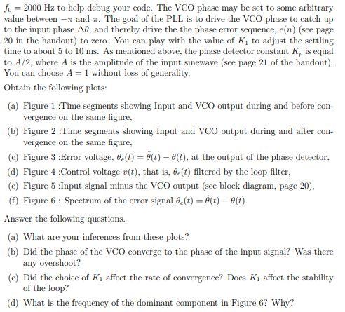 1. Case I: First Order PLL With Input Phase Offset: | Chegg.com
