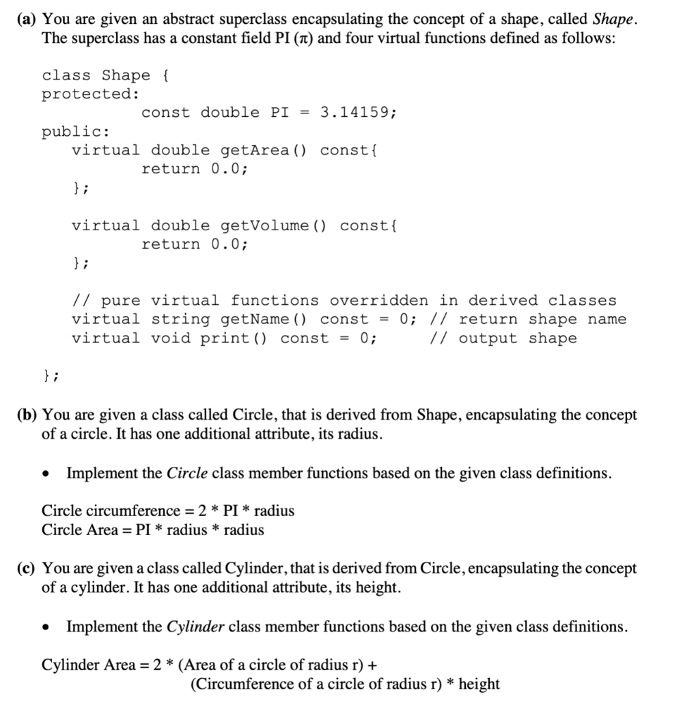 Solved (a) You are given an abstract superclass | Chegg.com