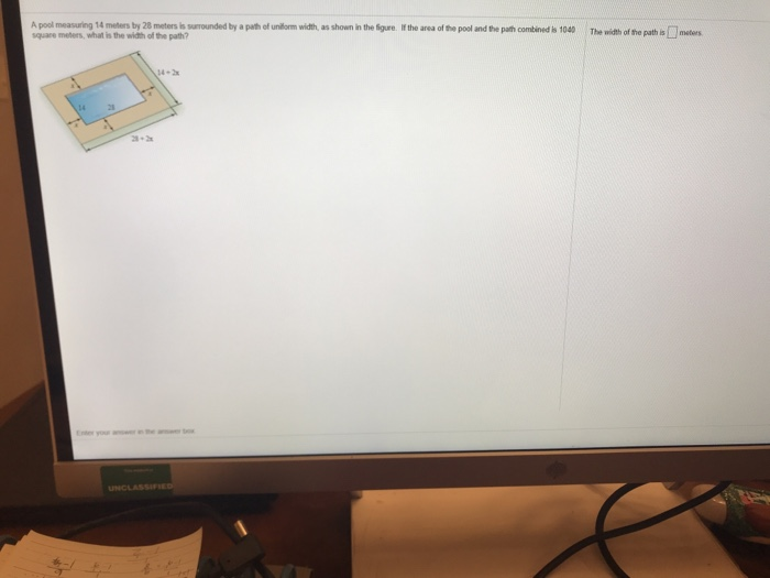 Solved A pool measuring 14 meters by 28 meters is surrounded | Chegg.com