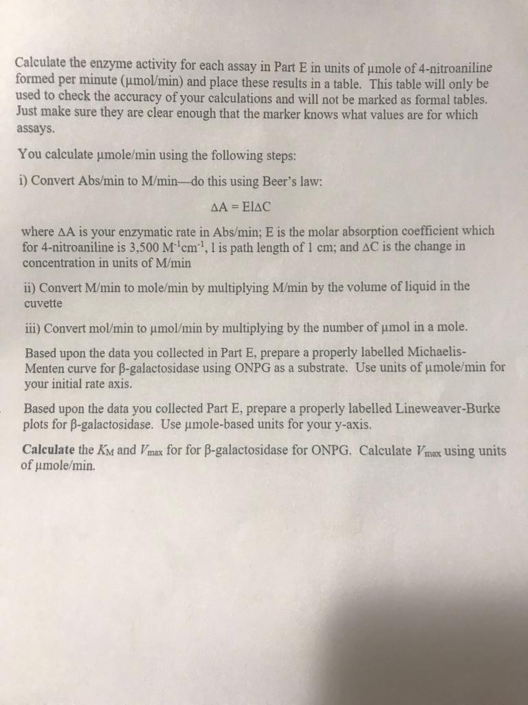 Solved Calculate the enzyme activity for each assay in Part | Chegg.com