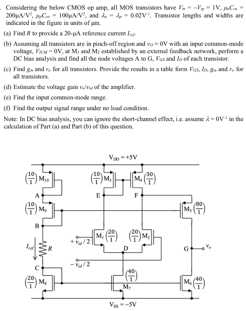 - Considering the below CMOS op amp, all MOS | Chegg.com