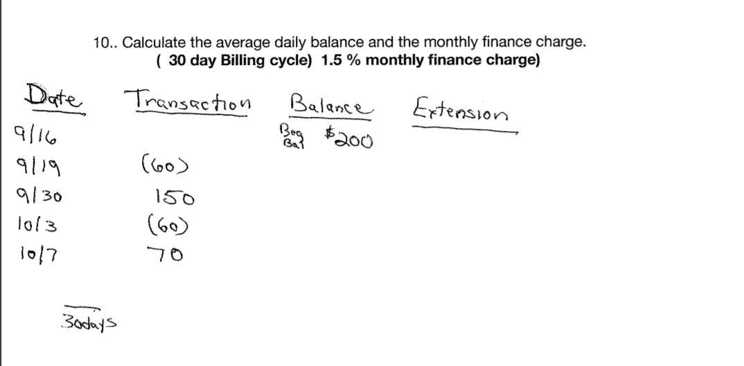 10 Calculate The Average Daily Balance And The Chegg