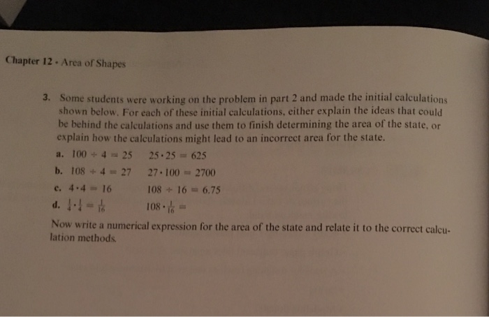 Chapter 12 Area of Shapes 3. Some students were | Chegg.com