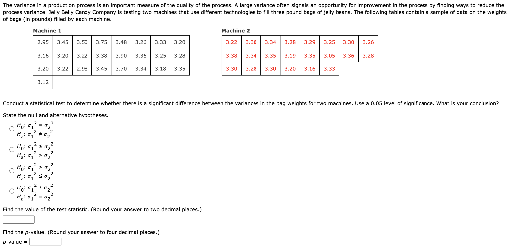 Solved The variance in a production process is an important | Chegg.com