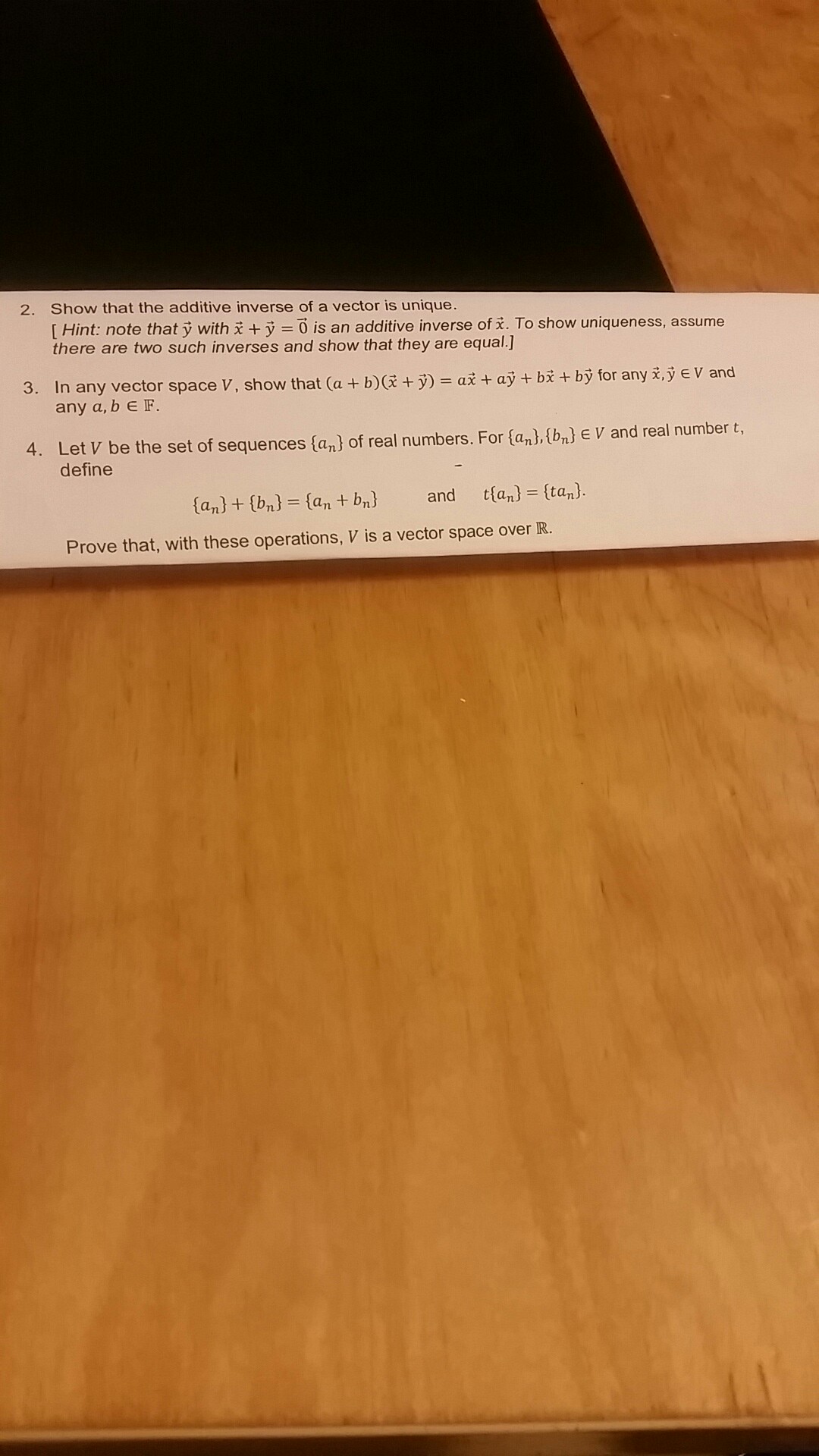 Solved Show that the additive inverse of a vector is unique | Chegg.com