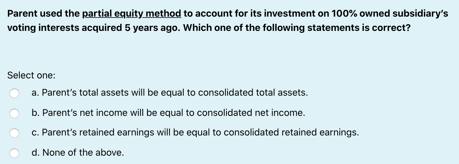 Solved Parent used the partial equity method to account for | Chegg.com