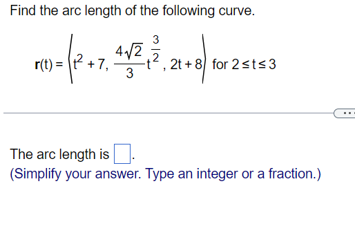 Solved Find the arc length of the following curve. | Chegg.com