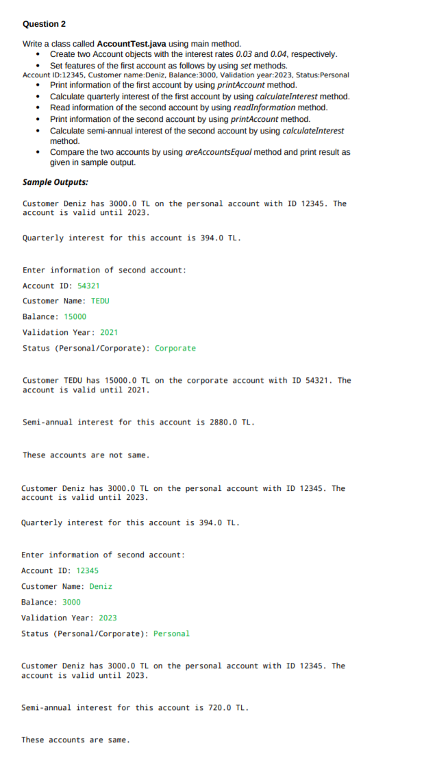 Solved Question 1 Write a class called Account.java with the | Chegg.com