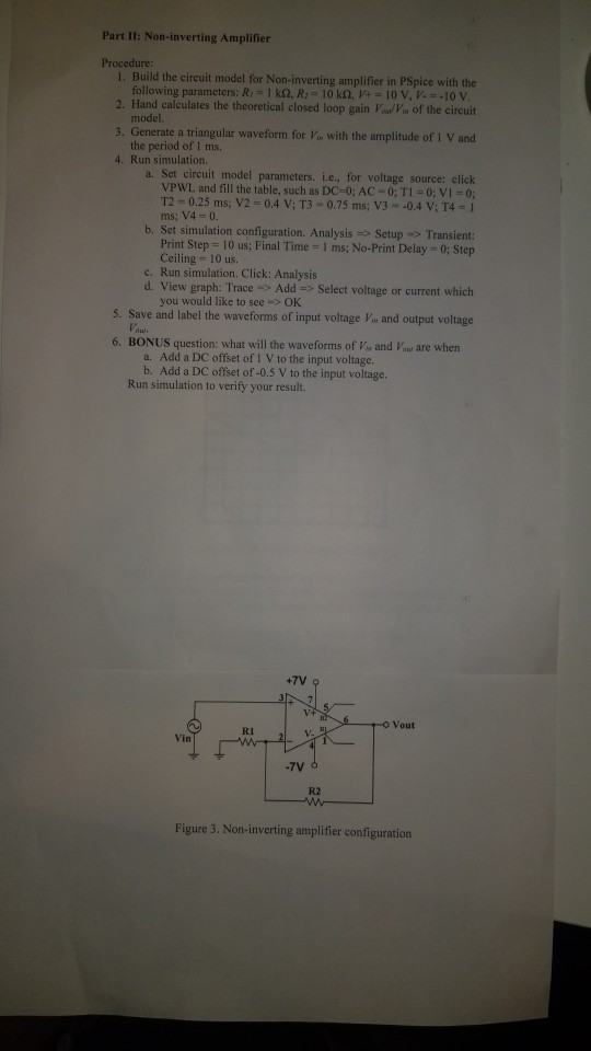 Solved Part Ii Non Inverting Amplifier Procedure 1 Build 