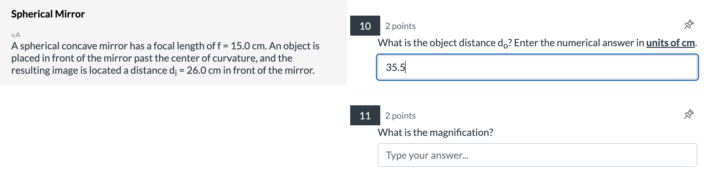 Solved Spherical Mirror 10 2 points A spherical concave | Chegg.com