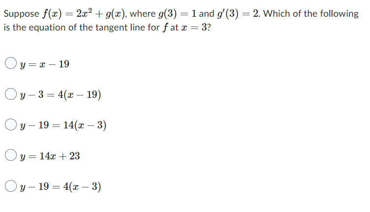 Solved Suppose f(x)=2x2+g(x), where g(3)=1 and g′(3)=2. | Chegg.com