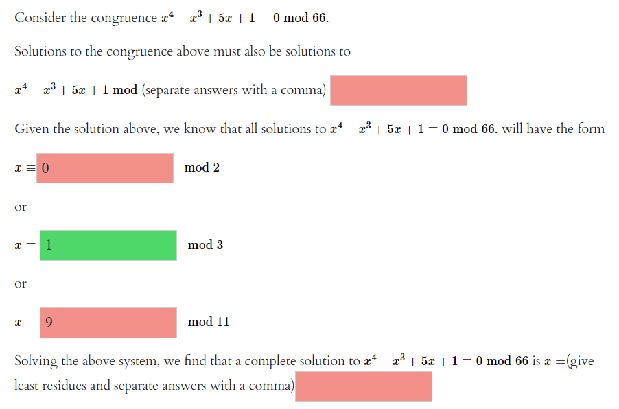 Solved Consider the congruence x4−x3+5x+1≡0mod66. Solutions | Chegg.com