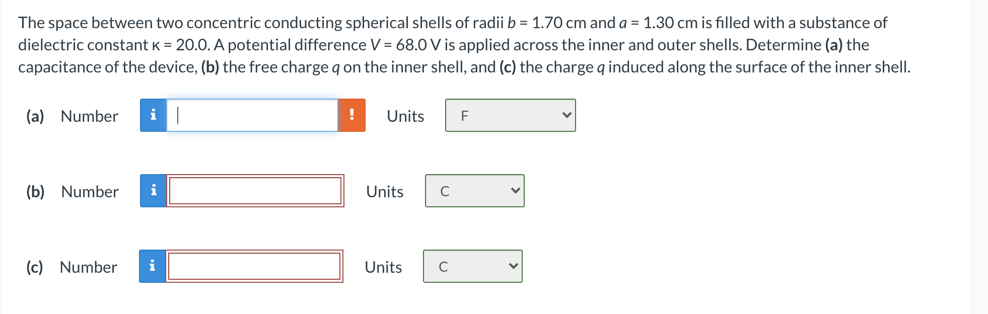 Solved The space between two concentric conducting spherical | Chegg.com
