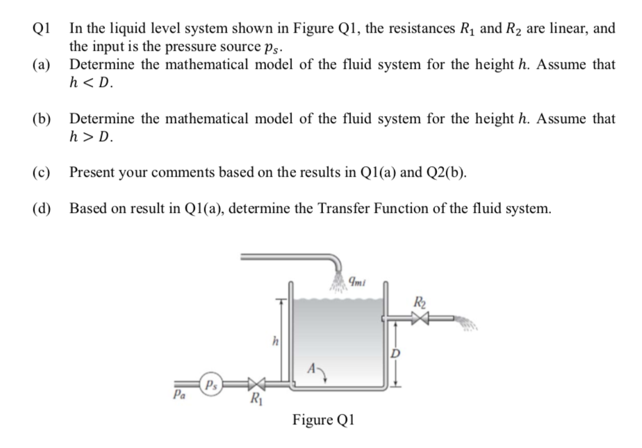 Solved Q1 In the liquid level system shown in Figure Q1, the | Chegg.com