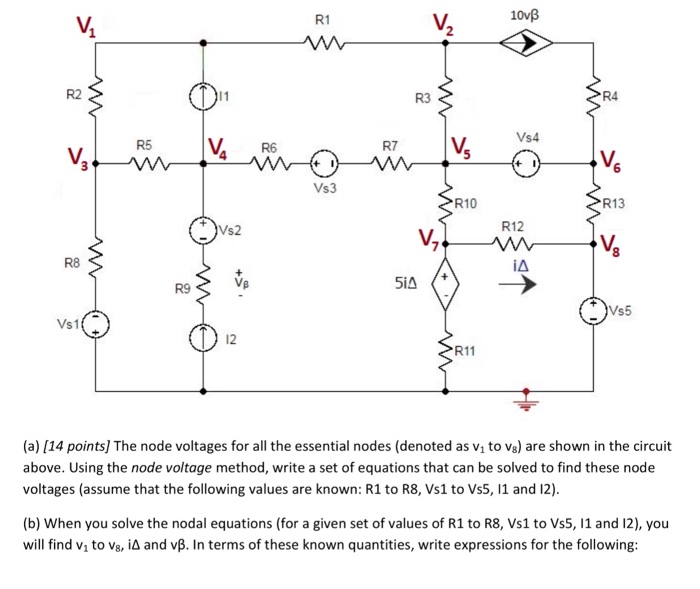 Solved R1 10vB R2 R3 R4 Vs4 R5 R6 R7 6 Vs3 R10 R13 R12 V. R8 | Chegg.com