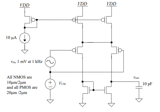2) PMOS diff amp: For the PMOS differential amplifier | Chegg.com