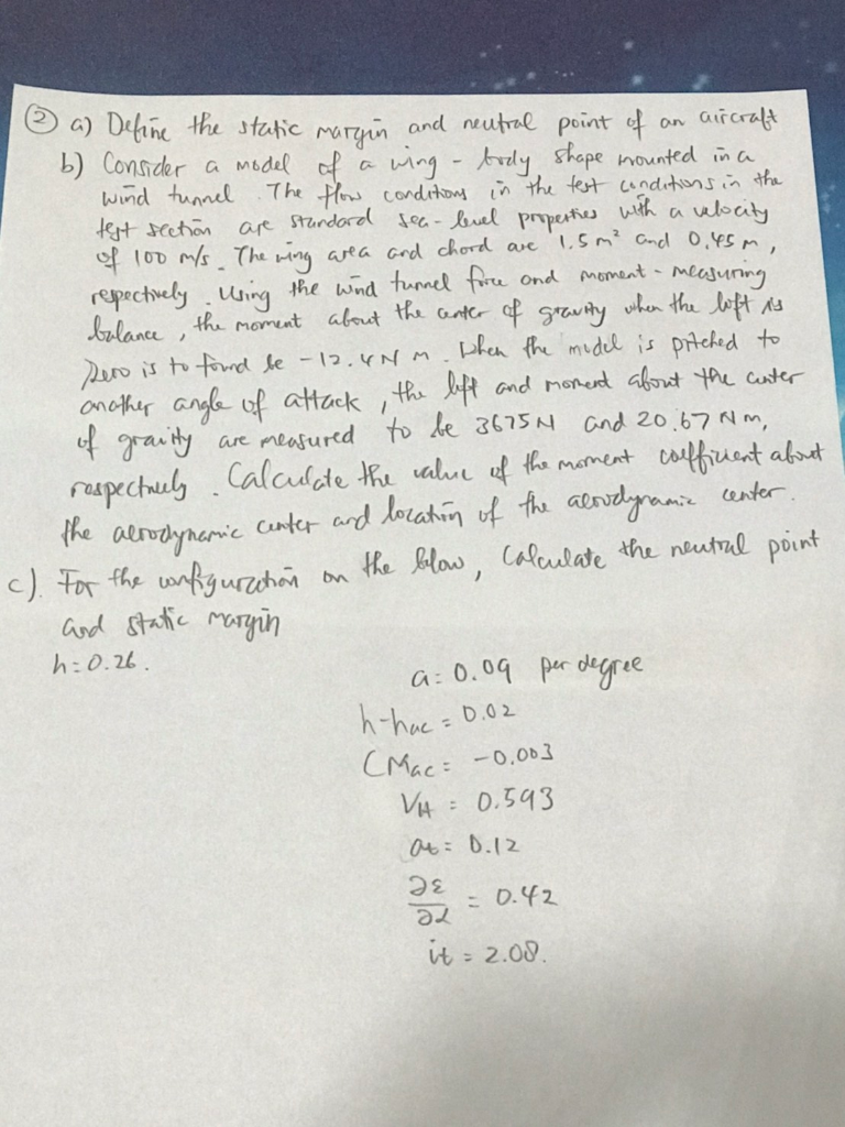 1 a) Define the static margin and neutral point of an | Chegg.com