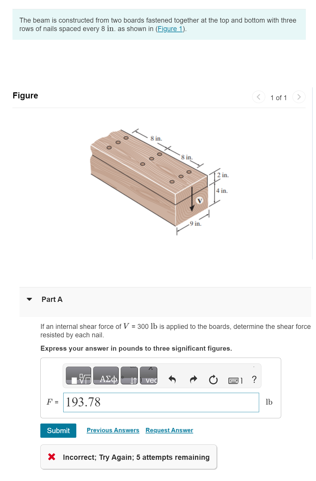 Solved The beam is constructed from two boards fastened | Chegg.com