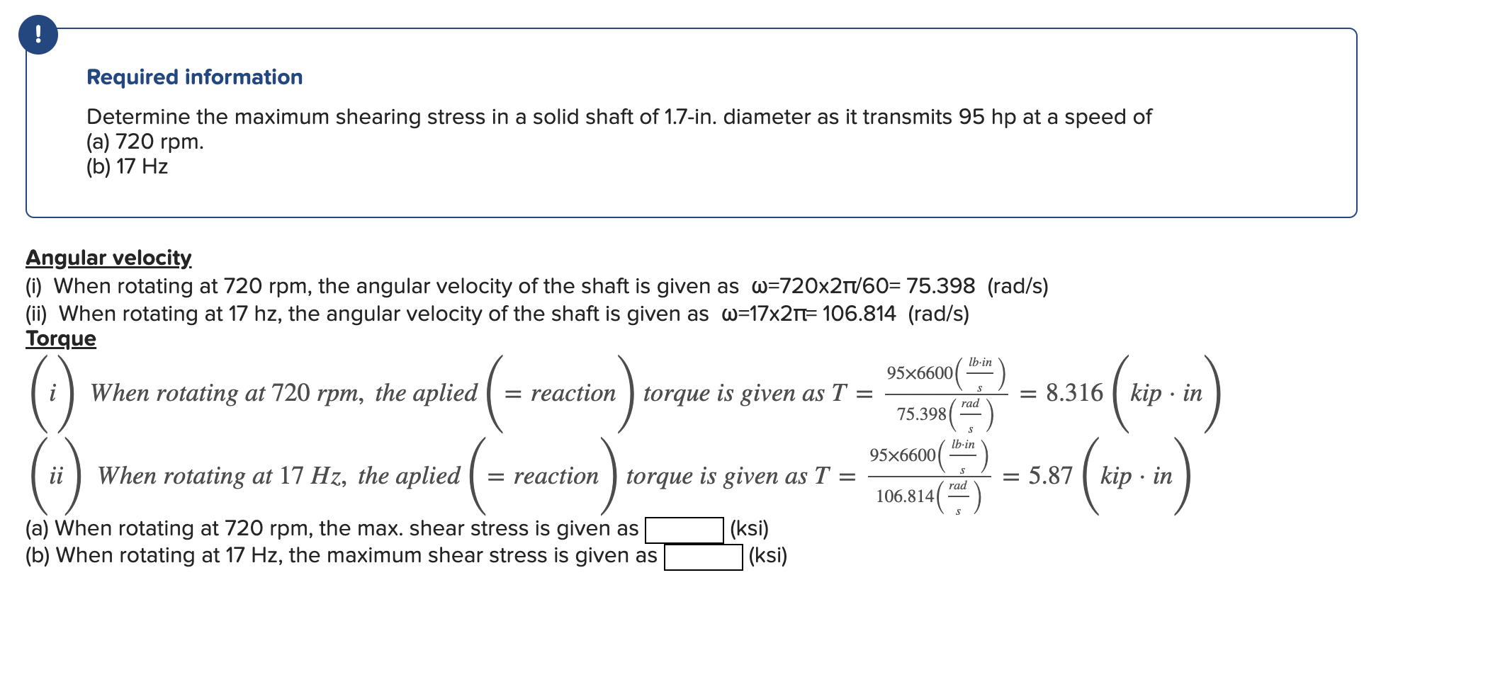 Solved Required information Determine the maximum shearing | Chegg.com