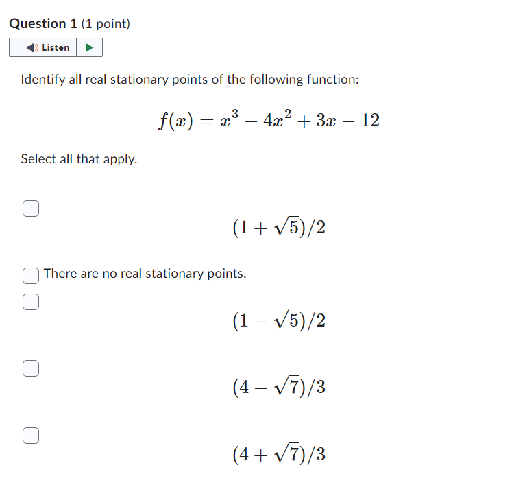 Solved Identify all real stationary points of the following | Chegg.com