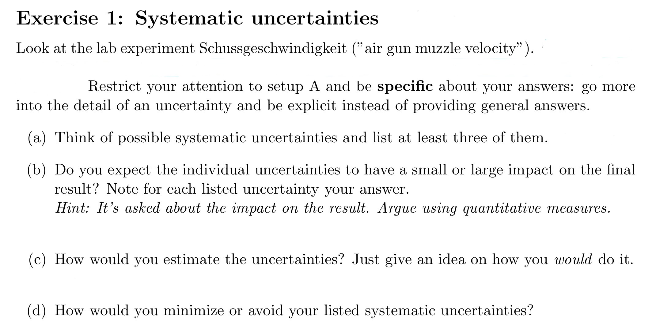 Exercise 1: Systematic uncertainties Look at the lab | Chegg.com