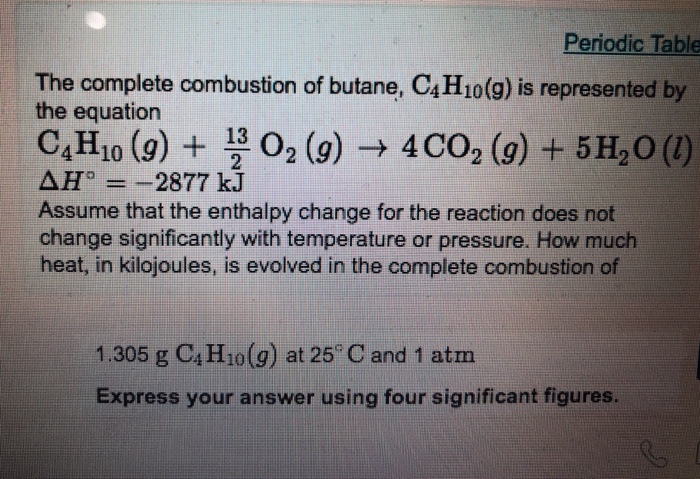 Solved Periodic Table The complete combustion of butane, | Chegg.com