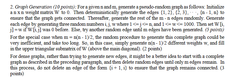 Solved 2. Graph Generation (10 points): For a given n and m, | Chegg.com