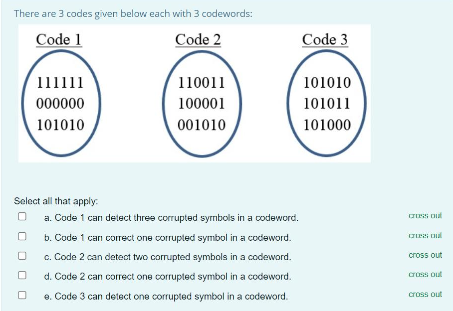 Solved There are 3 codes given below each with 3 codewords: | Chegg.com