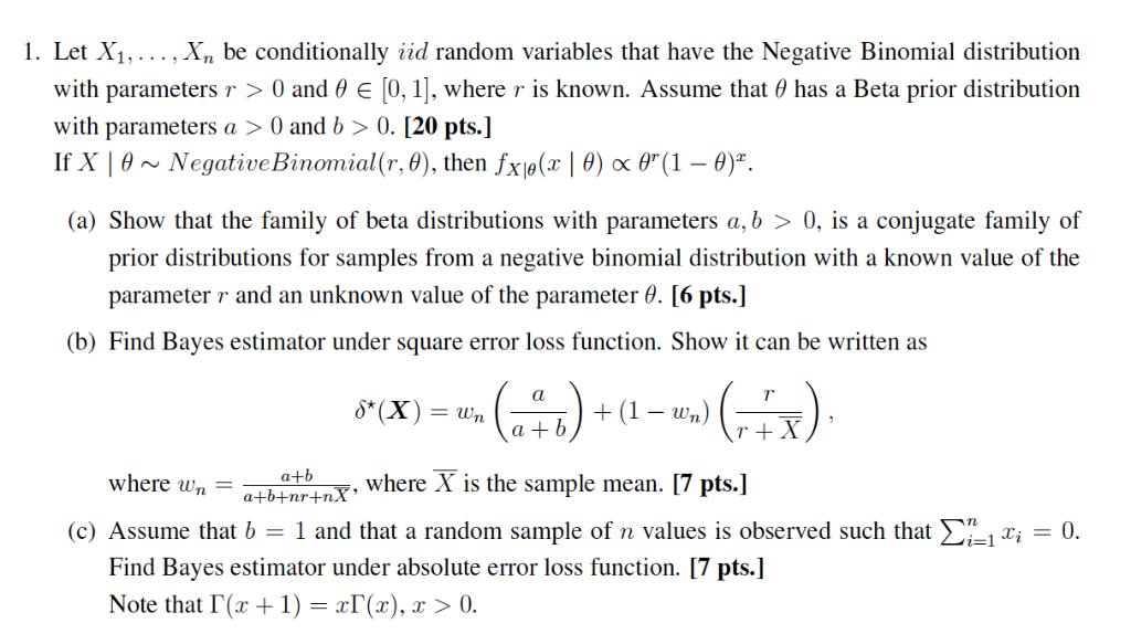 Solved 1. Let X1, , Xn be conditionally iid random variables | Chegg.com