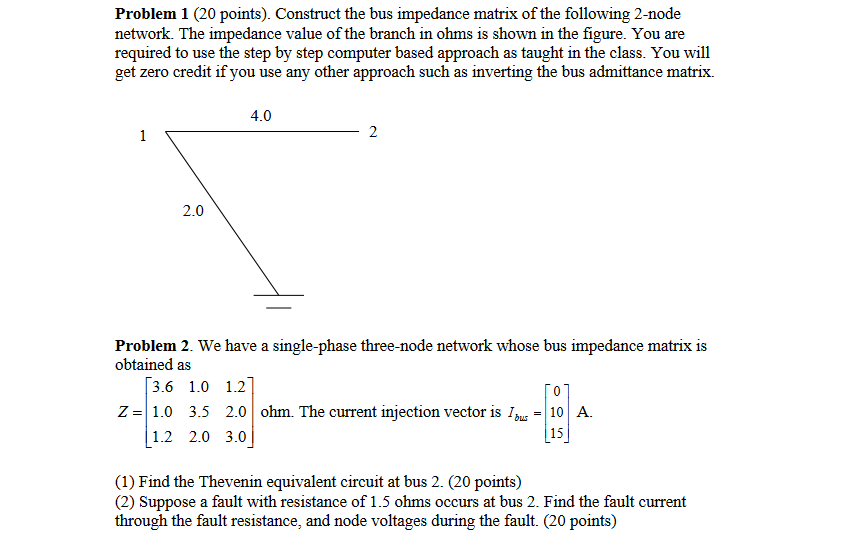 Solved Problem 1 (20 points). Construct the bus impedance | Chegg.com