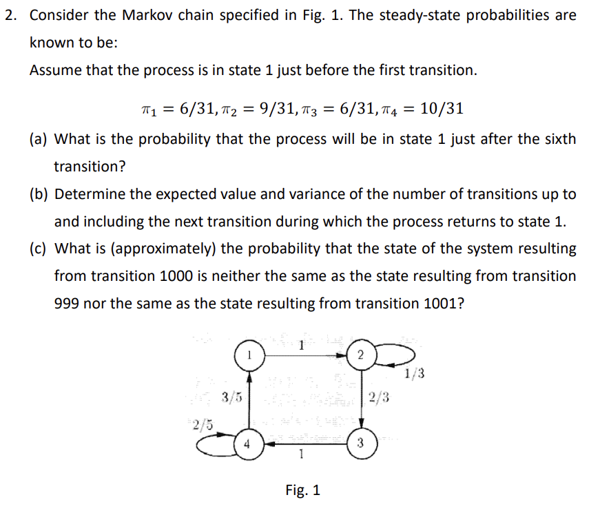 Solved Consider the Markov chain specified in Fig. 1. The | Chegg.com