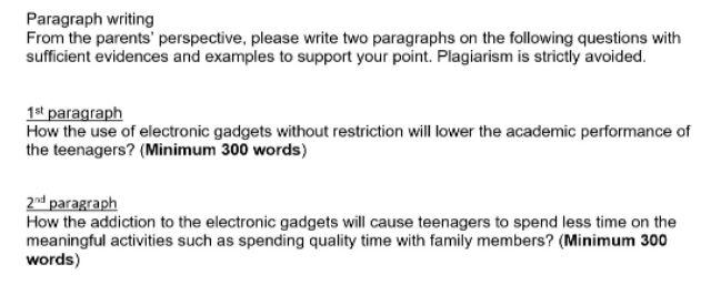 Solved Paragraph writing From the parents' perspective, | Chegg.com