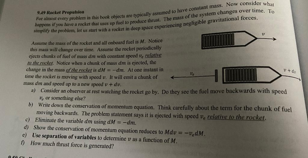 Solved 9.49 Rocket Propulsion For almost every problem in | Chegg.com