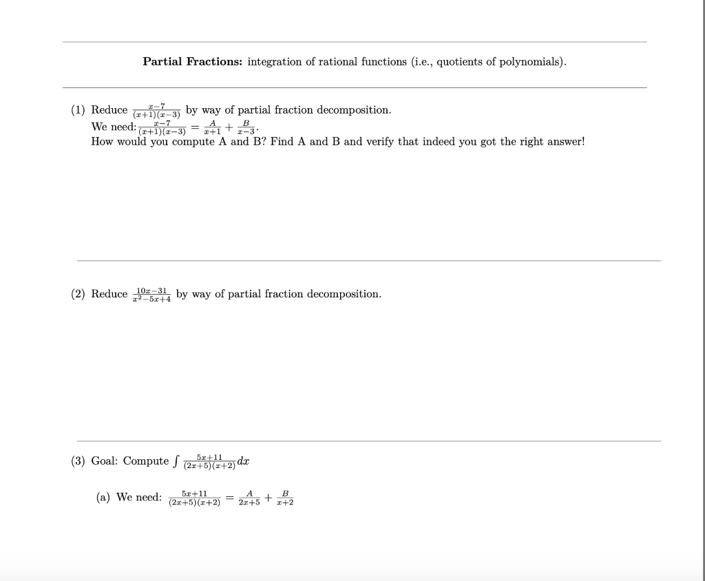 Solved Partial Fractions: integration of rational functions | Chegg.com