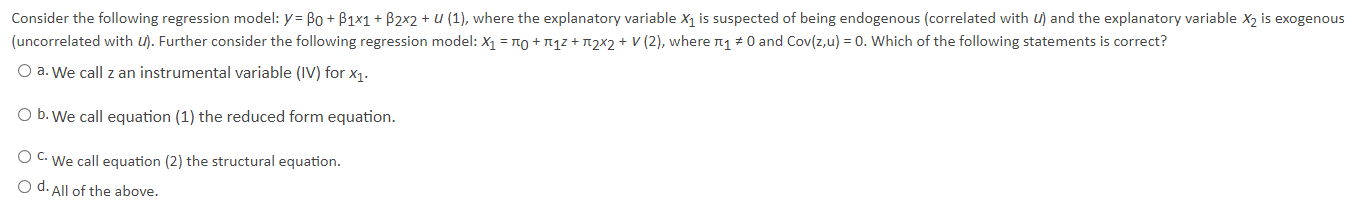 Solved Consider the following regression model: y = Bo + | Chegg.com