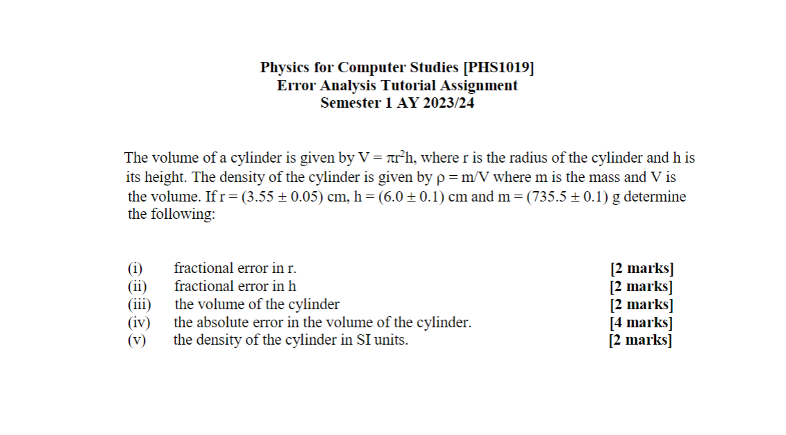 Solved Physics for Computer Studies [PHS1019] Error Analysis | Chegg.com