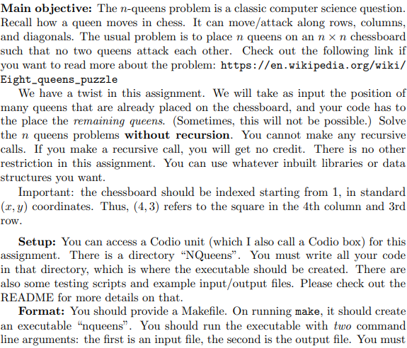 Main objective: The n-queens problem is a classic | Chegg.com