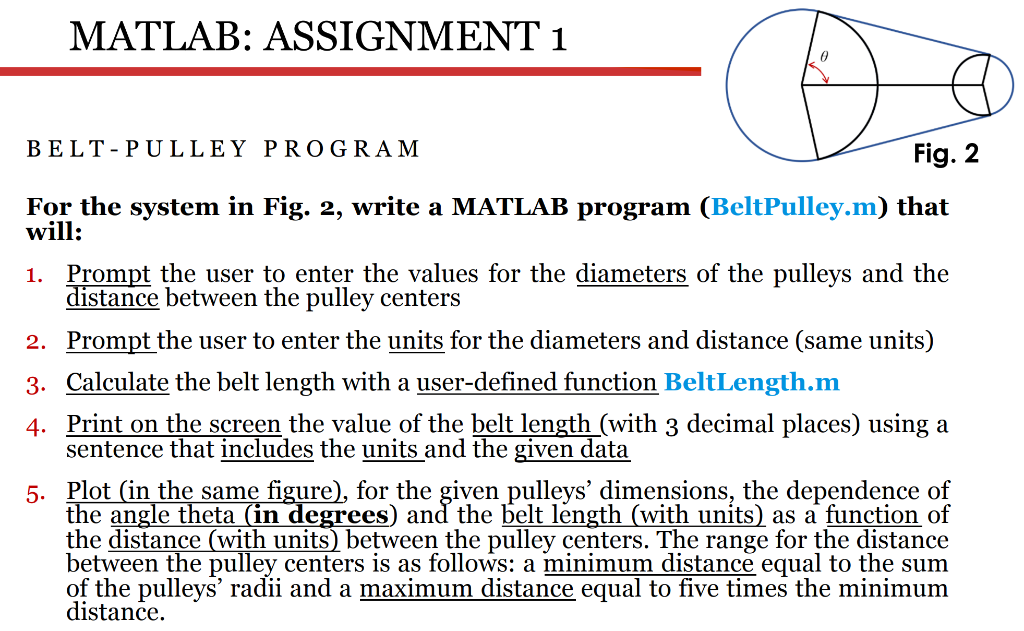 Solved MATLAB: ASSIGNMENT 1 BELT-PULLEY PROGRAM Fig. 2 For | Chegg.com