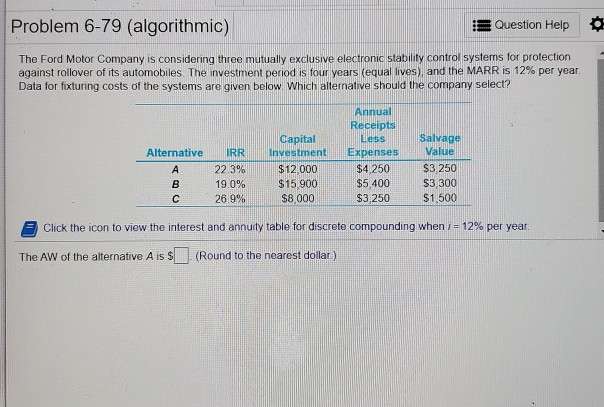 Solved Problem 6-79 (algorithmic) Question Help . The Ford | Chegg.com