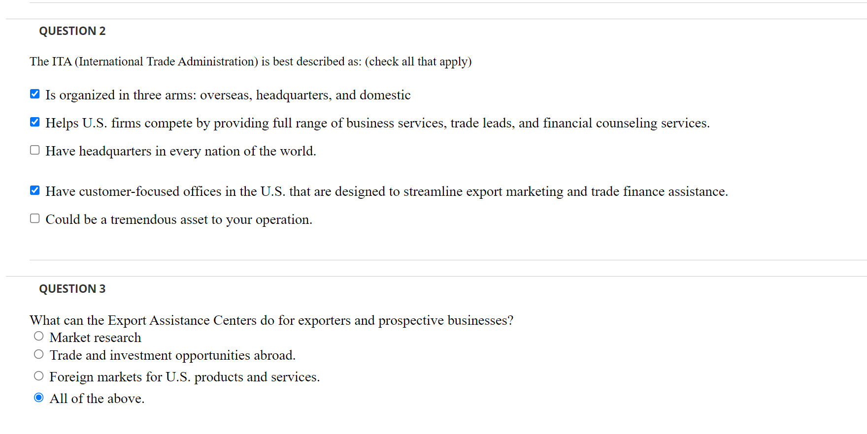 Solved QUESTION 2 The ITA (International Trade | Chegg.com