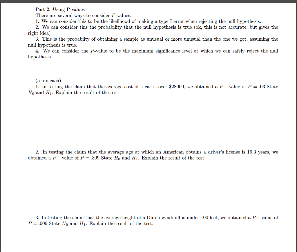 Solved Worksheet Week 10 Hypothesis Tests for the Mean a) | Chegg.com